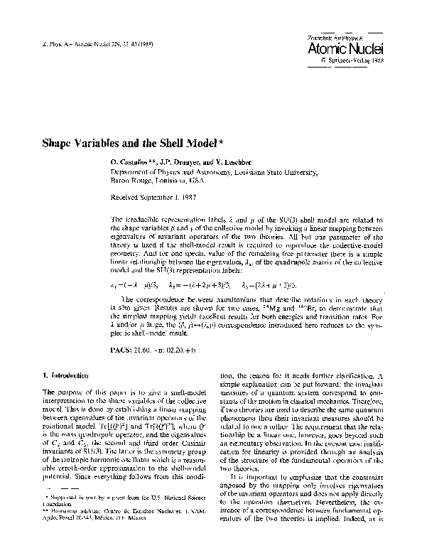 (PDF) Shape variables and the shell model