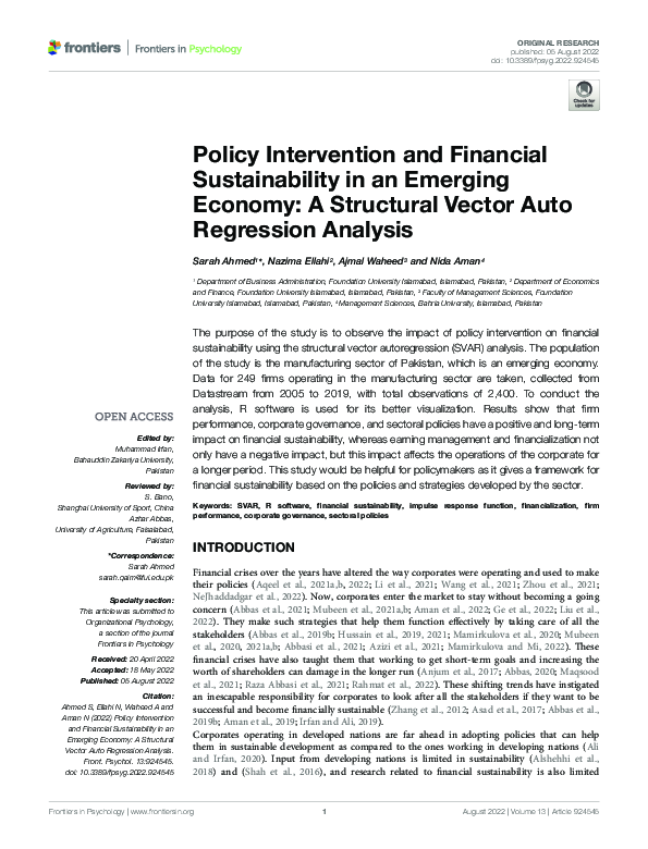 (PDF) Policy Intervention and Financial Sustainability in an Emerging ...