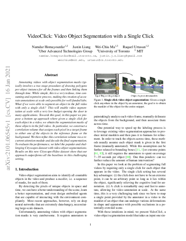 (PDF) VideoClick: Video Object Segmentation with a Single Click