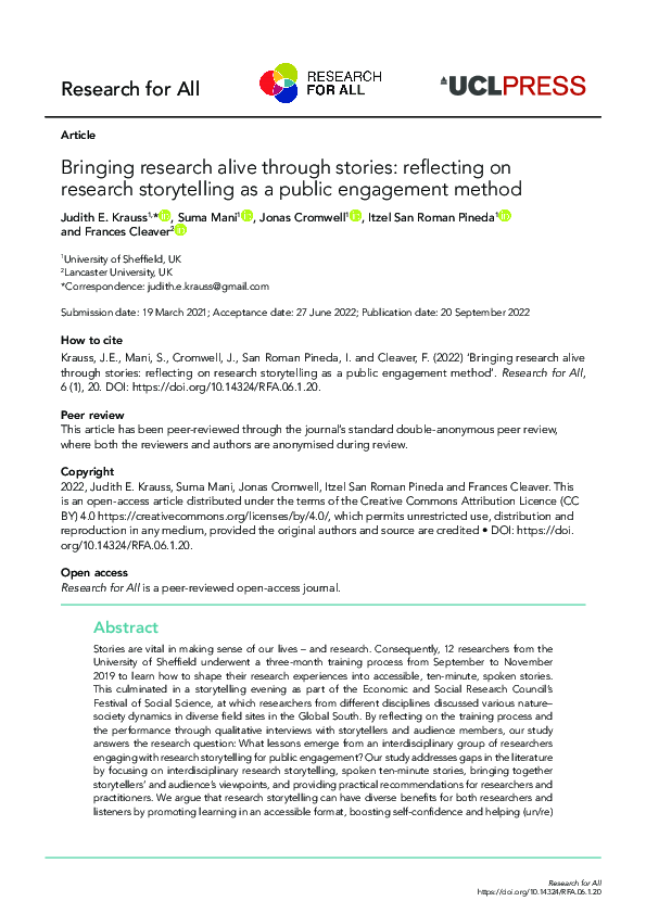 (PDF) Bringing research alive through stories: reflecting on research ...