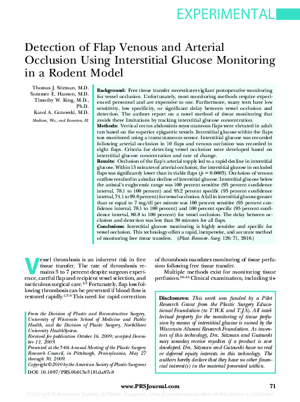 (PDF) Detection of Flap Venous and Arterial Occlusion Using Interstitial Glucose Monitoring in a ...