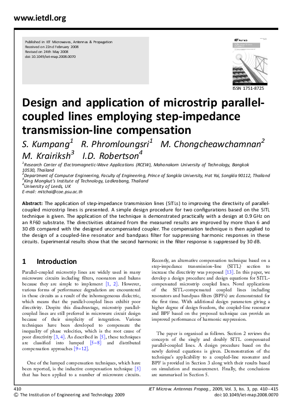 (PDF) Design and application of microstrip parallel-coupled lines ...