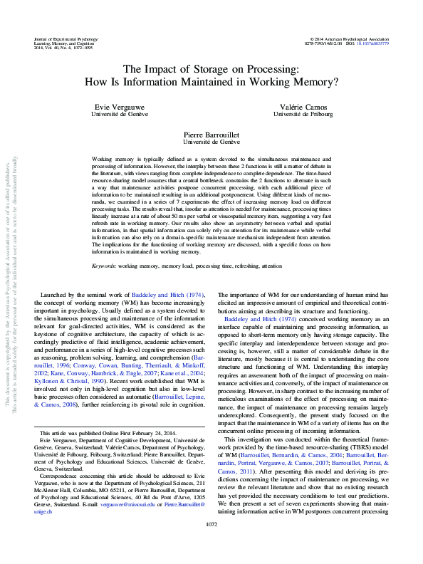 (PDF) The impact of storage on processing: How is information ...