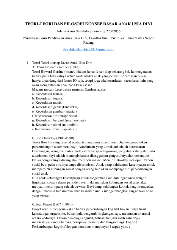 (PDF) TEORI-TEORI DAN FILOSOFI KONSEP DASAR ANAK USIA DINI