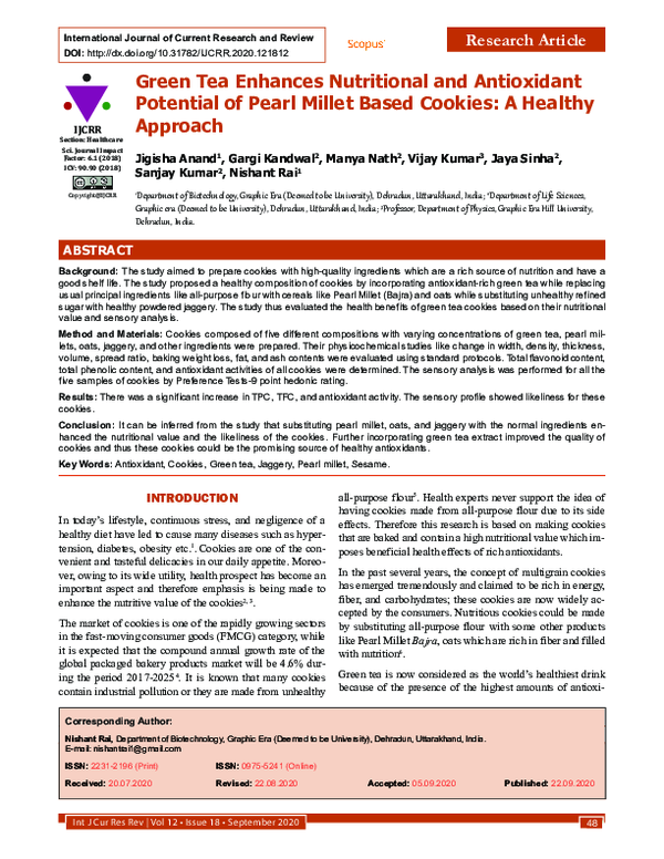 (PDF) Green Tea Enhances Nutritional and Antioxidant Potential of Pearl ...