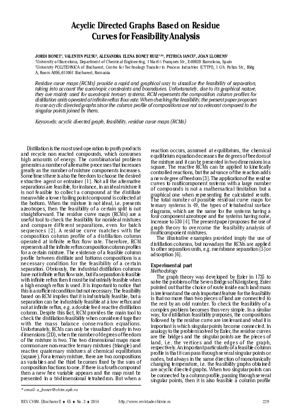 (PDF) Acyclic directed graphs based on residue curves for feasability analysis