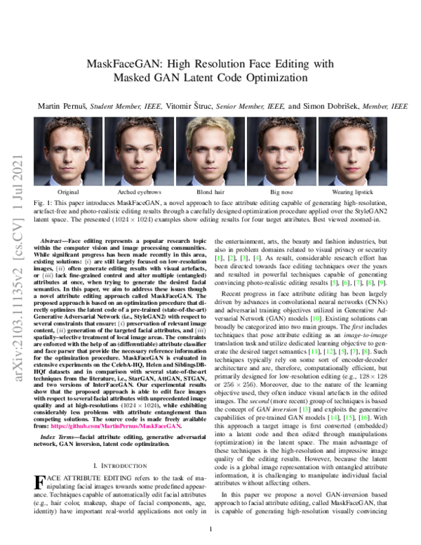 (PDF) High Resolution Face Editing with Masked GAN Latent Code Optimization