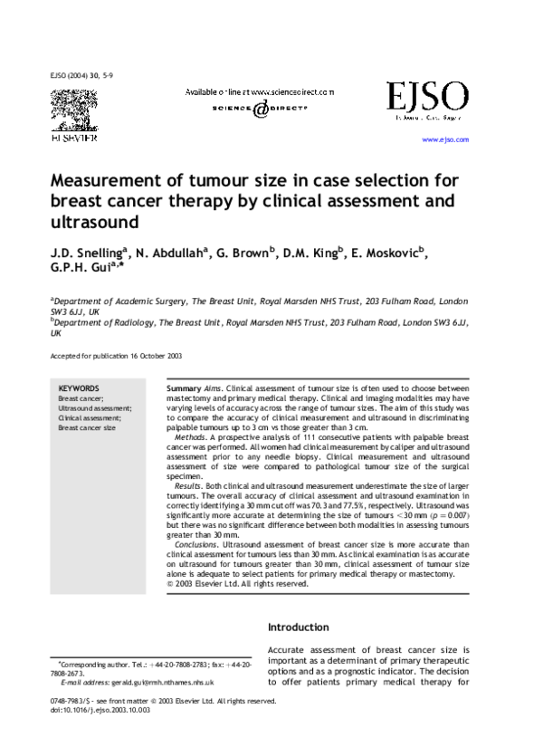 (PDF) Measurement of tumour size in case selection for breast cancer ...
