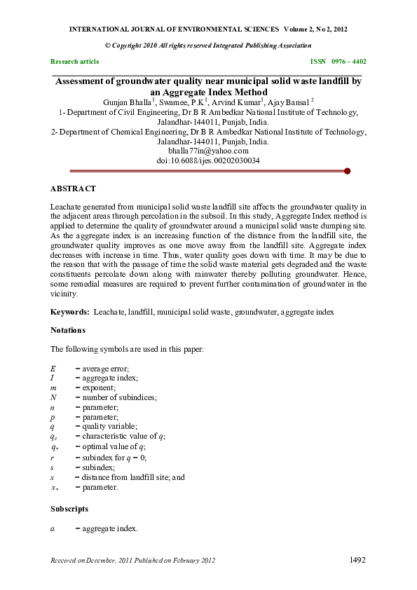 (PDF) Assessment of groundwater quality near municipal solid waste ...