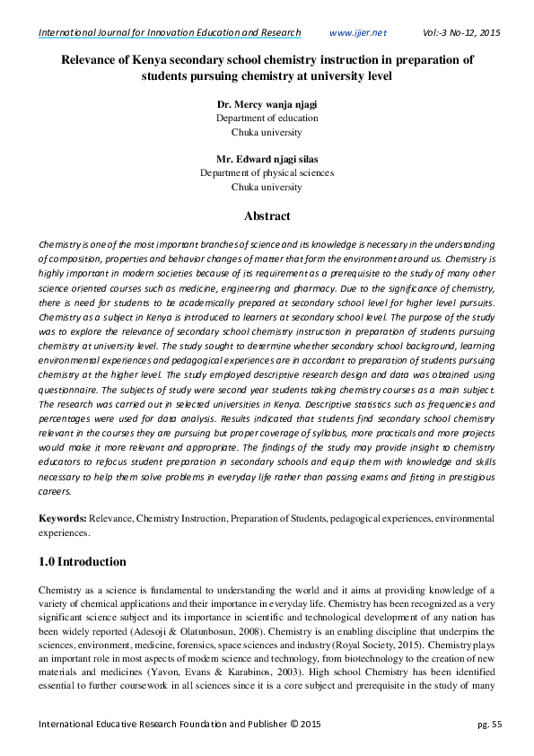 (PDF) Relevance of Kenya secondary school chemistry instruction in ...