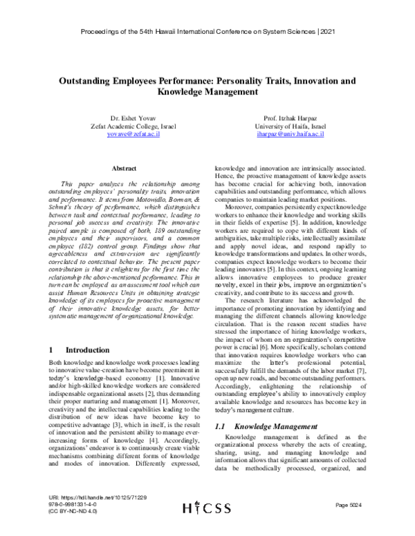 (PDF) Outstanding Employees Performance: Personality Traits, Innovation ...