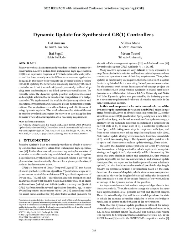 (PDF) Dynamic update for synthesized GR(1) controllers