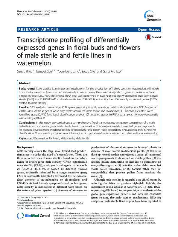 (PDF) Transcriptome profiling of differentially expressed genes in floral buds and flowers of ...