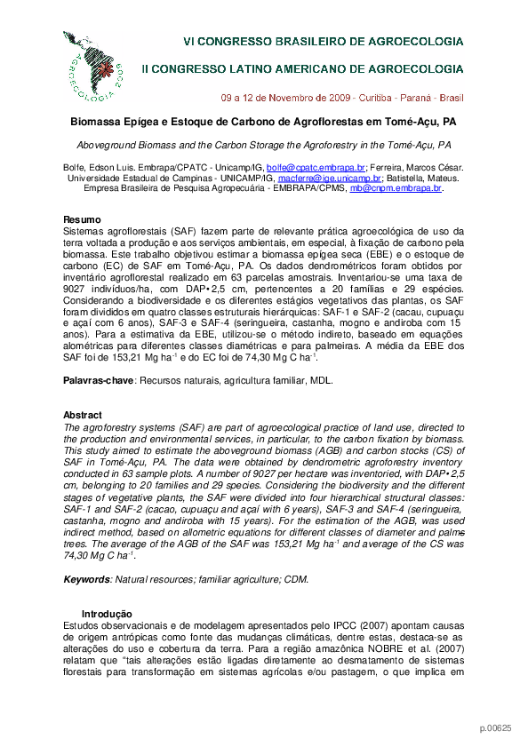 (PDF) Biomassa epígea e estoque de carbono de agroflorestas em Tomé-Açu, PA