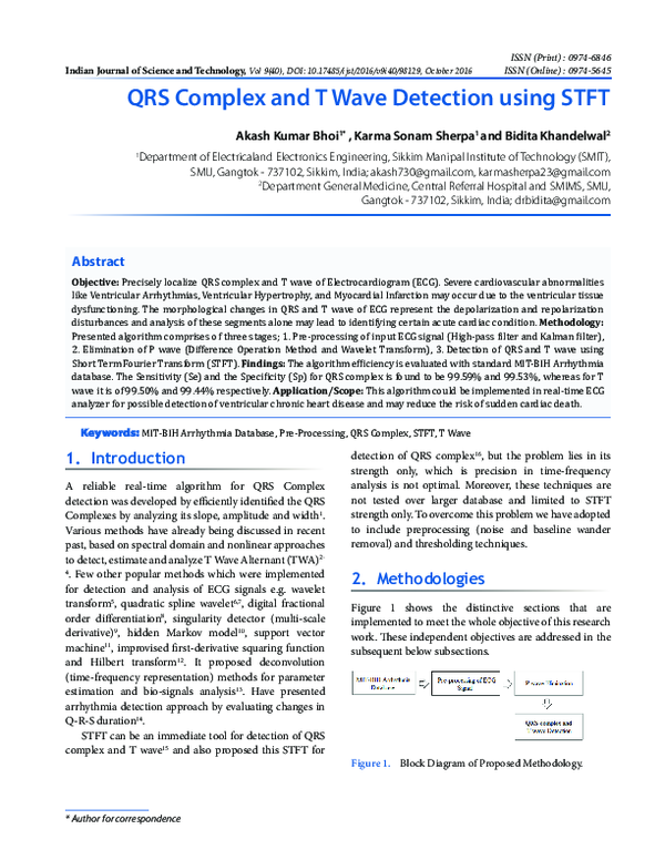 (PDF) QRS Complex and T Wave Detection using STFT | Akash Bhoi - Academia.edu