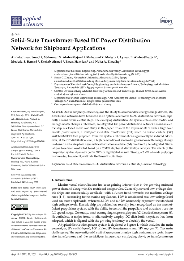 (PDF) Solid-State Transformer-Based DC Power Distribution Network for Shipboard Applications