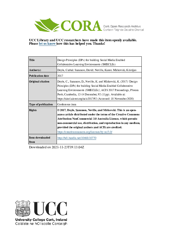(PDF) Design principles (DPs) for building social media enabled collaborative learning ...