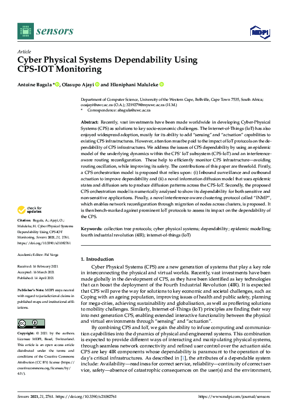 Pdf Cyber Physical Systems Dependability Using Cps Iot Monitoring
