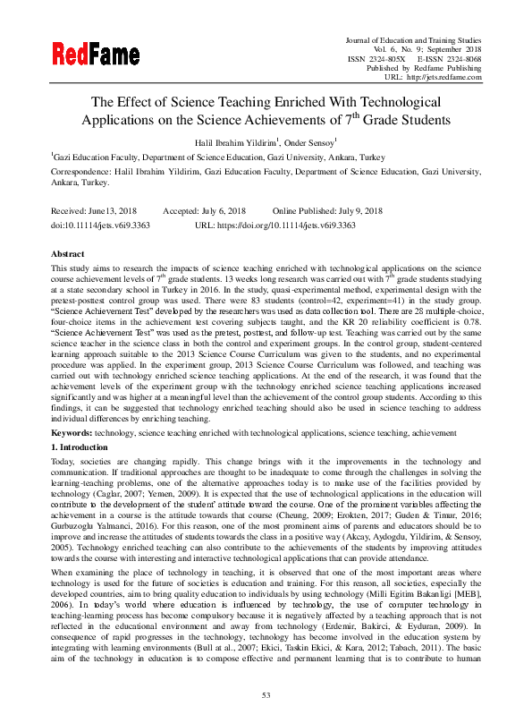 (PDF) The Effect of Science Teaching Enriched With Technological ...