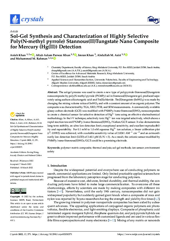 (PDF) Sol-Gel Synthesis and Characterization of Highly Selective Poly(N-methyl pyrrole) Stannous ...