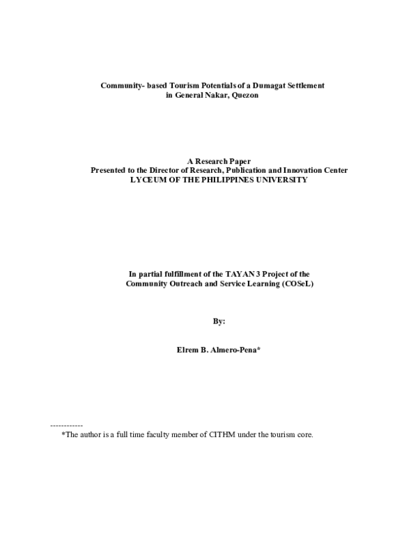 (PDF) Research PAPER Community-based tourism potential masla gen nakar ...