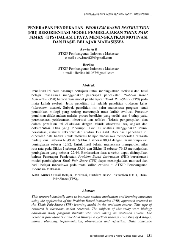 (PDF) Penerapan Pendekatan Problem Based Instruction (Pbi) Berorientasi ...