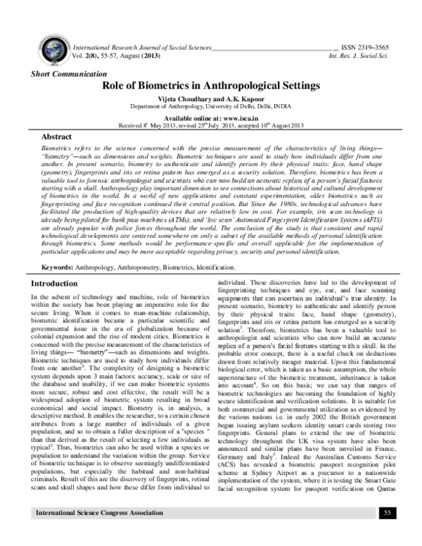 (PDF) Role of Biometrics in Anthropological Settings