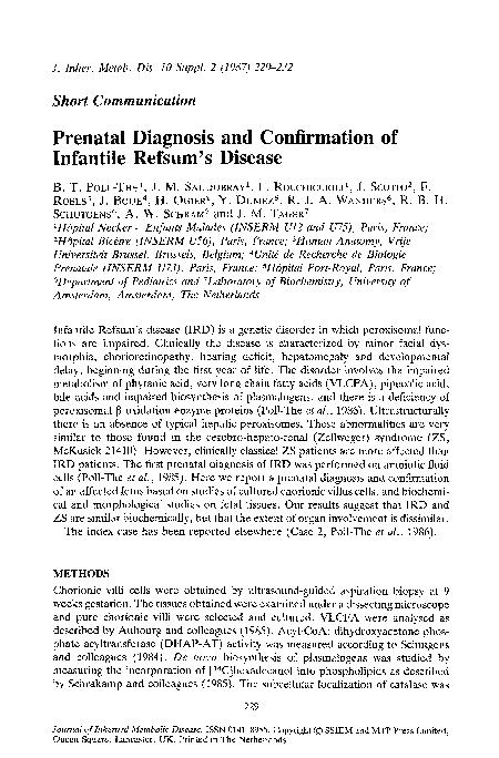 (PDF) Prenatal diagnosis and confirmation of Infantile Refsum's disease