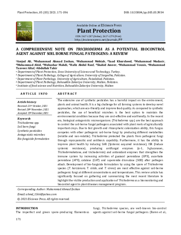 (PDF) A Comprehensive Note on Trichoderma as a Potential Biocontrol Agent Against Soil Borne ...