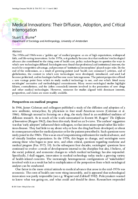 (PDF) Medical Innovations: Their Diffusion, Adoption, and Critical ...