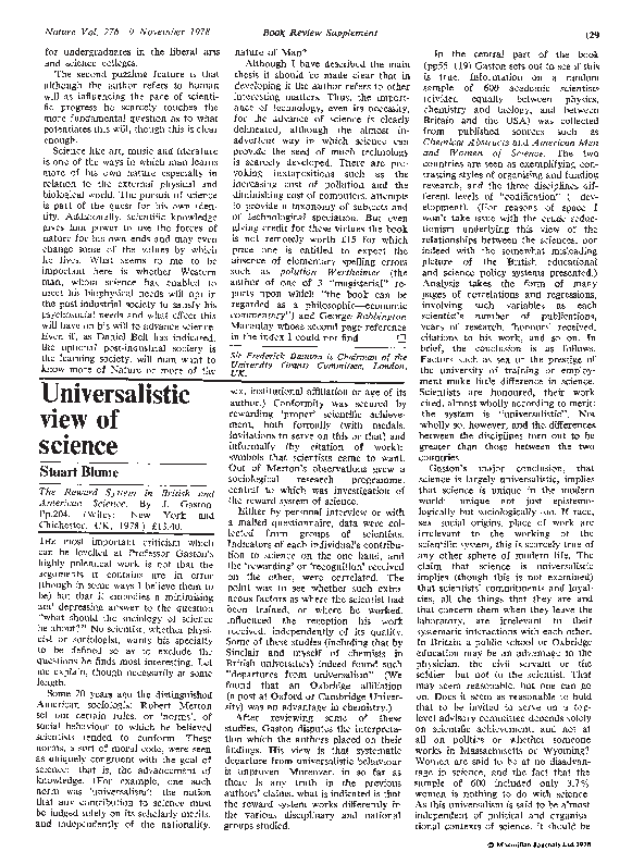 (PDF) Universalistic view of science