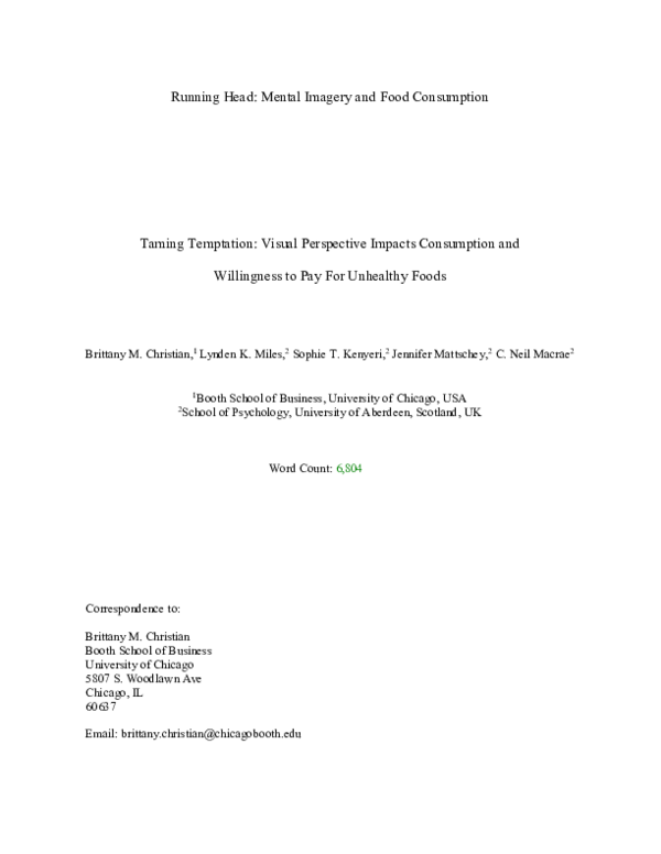 (PDF) Taming Temptation: Visual Perspective Impacts Consumption and ...
