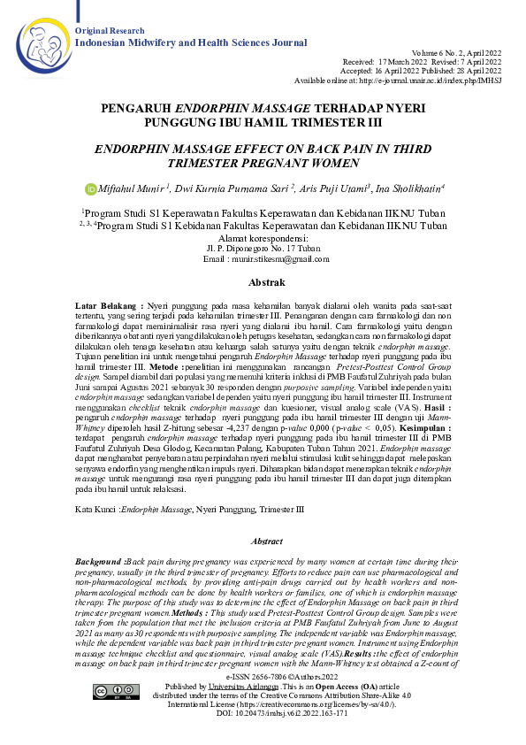(PDF) Endorphin Massage Effect on Back Pain in Third Trimester Pregnant Women