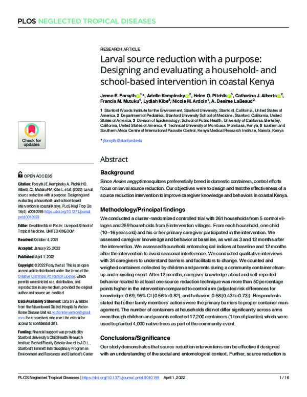 (PDF) Larval source reduction with a purpose: Designing and evaluating ...