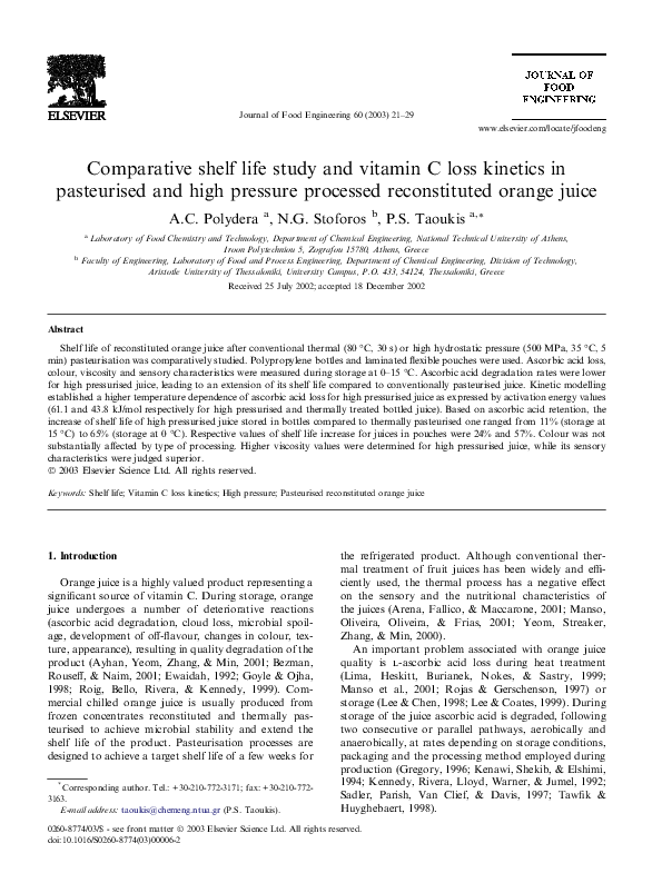 (PDF) Comparative shelf life study and vitamin C loss kinetics in ...