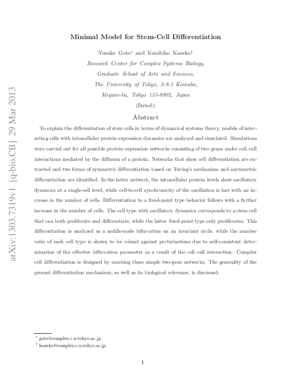(PDF) Minimal model for stem-cell differentiation