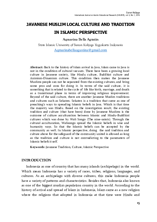 (PDF) Javanese Muslim Local Culture and Tradition in Islamic Perspective