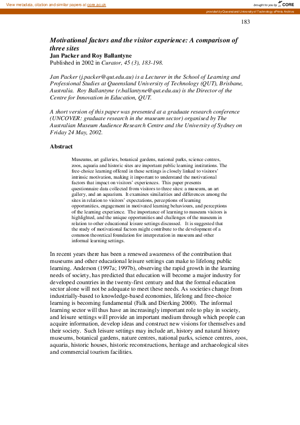 (PDF) Motivational Factors and the Visitors Experiences: A Comparison ...