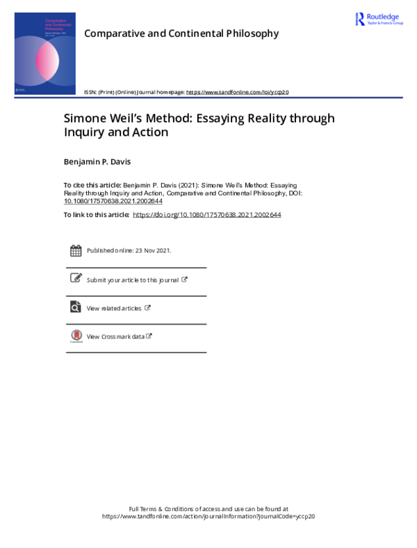 (PDF) Simone Weil's Method: Essaying Reality through Inquiry and Action