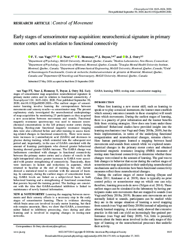Pdf Early Stages Of Sensorimotor Map Acquisition Neurochemical Signature In Primary Motor