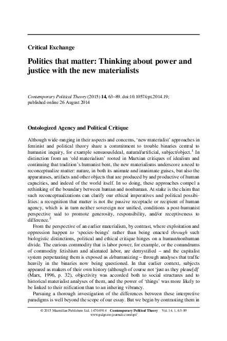 (PDF) Politics that matter: Thinking about power and justice with the ...