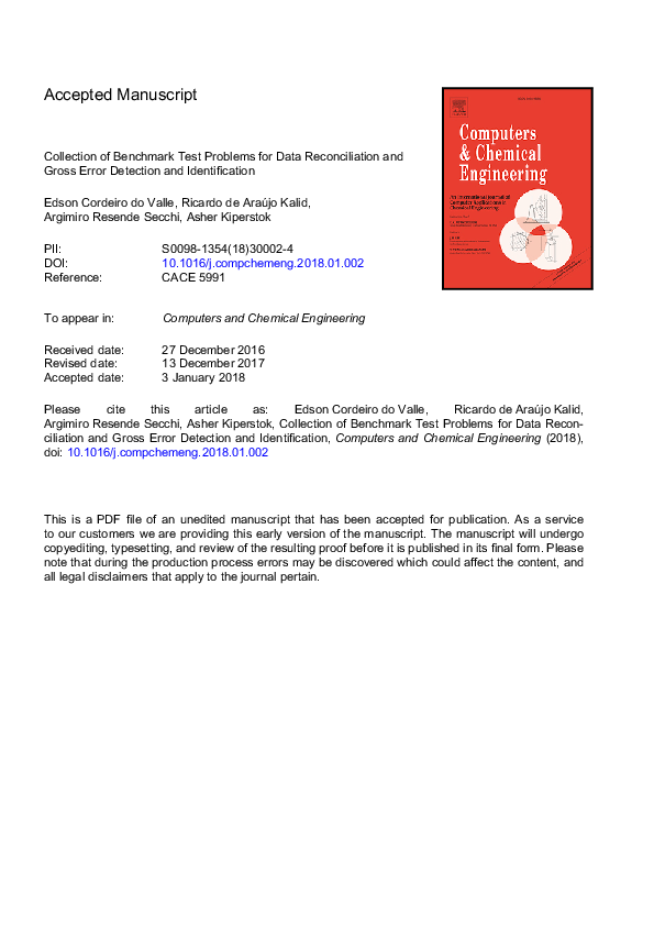 Pdf Collection Of Benchmark Test Problems For Data Reconciliation And Gross Error Detection