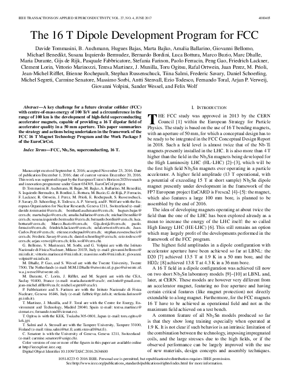 (PDF) The 16 T Dipole Development Program for FCC