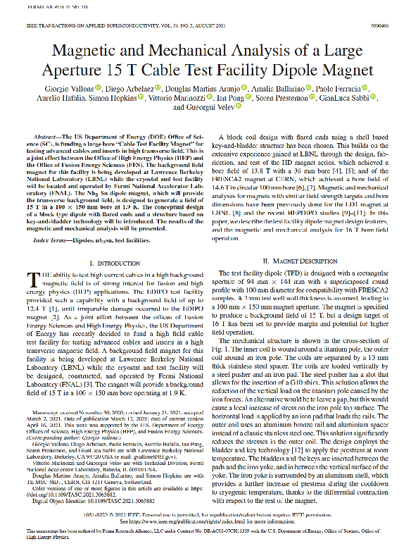 (PDF) Magnetic and Mechanical Analysis of a Large Aperture 15 T Cable ...