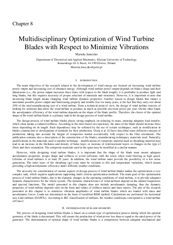 (PDF) Chapter 8 Multidisciplinary Optimization of Wind Turbine Blades ...