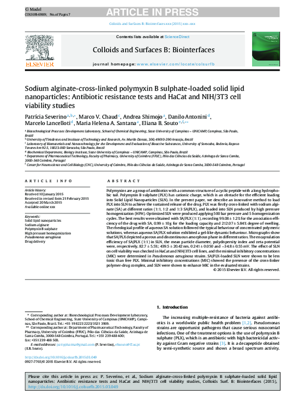 (PDF) Sodium alginate-cross-linked polymyxin B sulphate-loaded solid lipid nanoparticles ...