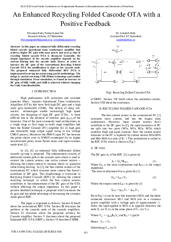 (PDF) An enhanced recycling folded cascade OTA with a positive feedback