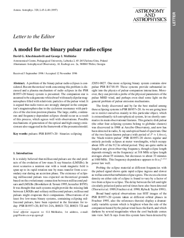 (PDF) A Model for the Binary Pulsar Radio Eclipse