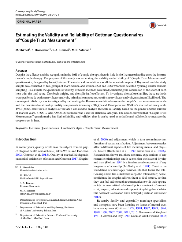 (PDF) Estimating the Validity and Reliability of Gottman Questionnaires ...