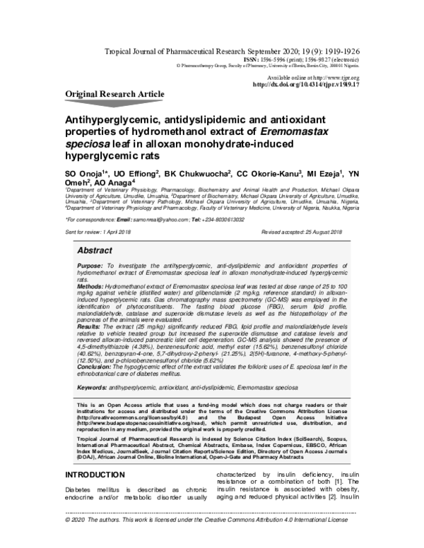 (PDF) Antihyperglycemic, antidyslipidemic and antioxidant properties of ...